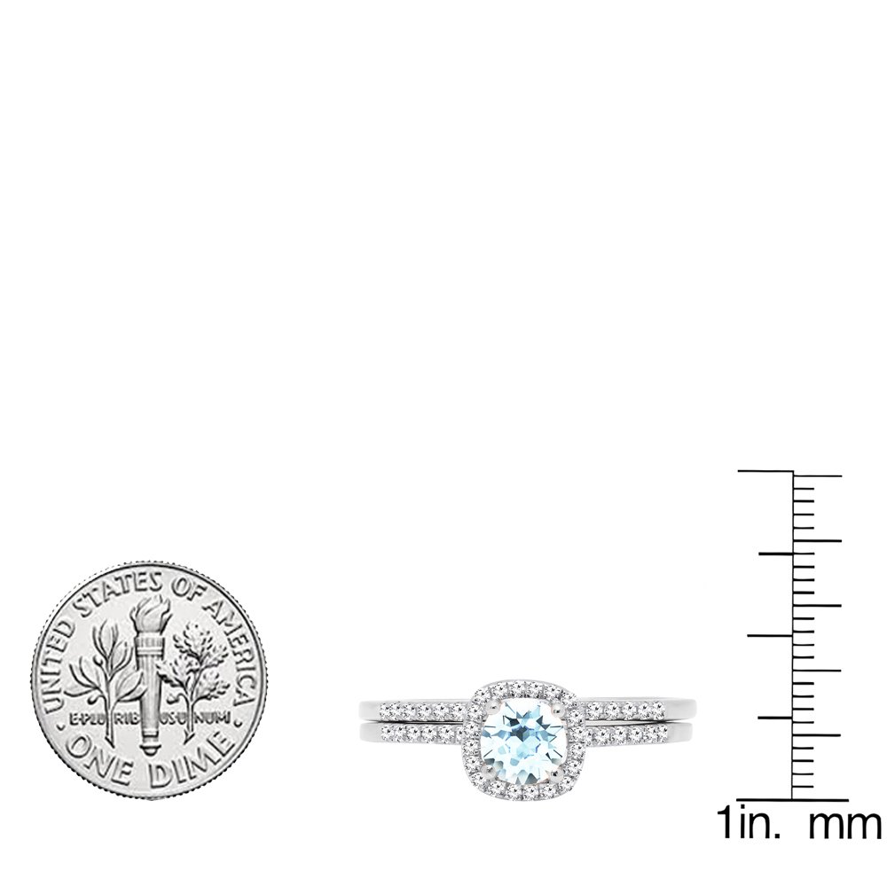 Dazzlingrock Collection 5 MM Round Aquamarine & Diamond Halo Wedding Ring Set in 14K White Gold, Size 7