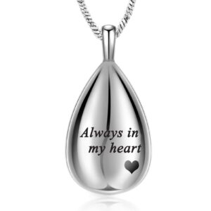 carved teardrop keepsake ashes necklace urn pendant cremation memorial jewelry always in my heart