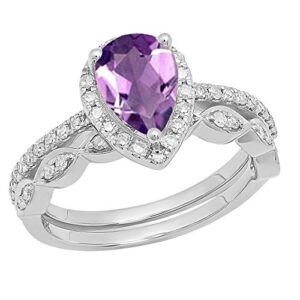 dazzlingrock collection 9x6 mm pear amethyst & round diamond ladies halo teardrop wedding ring set in 14k white gold, size 7