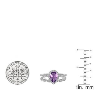 Dazzlingrock Collection 9X6 MM Pear Amethyst & Round Diamond Ladies Halo Teardrop Wedding Ring Set in 14K White Gold, Size 7