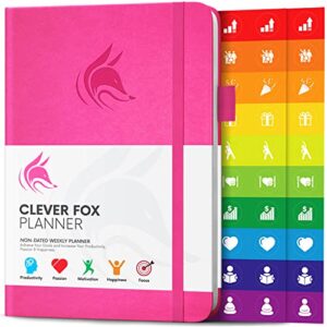 clever fox planner – undated weekly & monthly planner for productivity, time management & goals – organizer journal – a5 (hot pink)