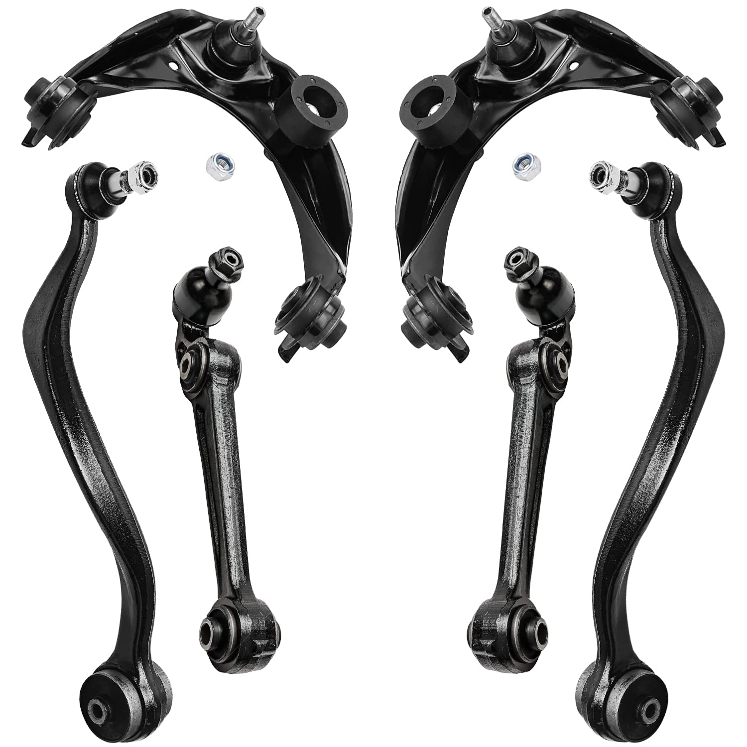 Detroit Axle - Front 6pc Suspension Kit for 2007-2012 Ford Fusion Lincoln MKZ 07-11 Mercury Milan 4 Lower Forward Rearward Control Arms 2 Upper Control Arms Ball Joints 2008 2009 2010 2011 Replacement