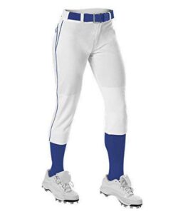 alleson athletic girls fast pitch softball pants with belt loops, white/royal, x-large