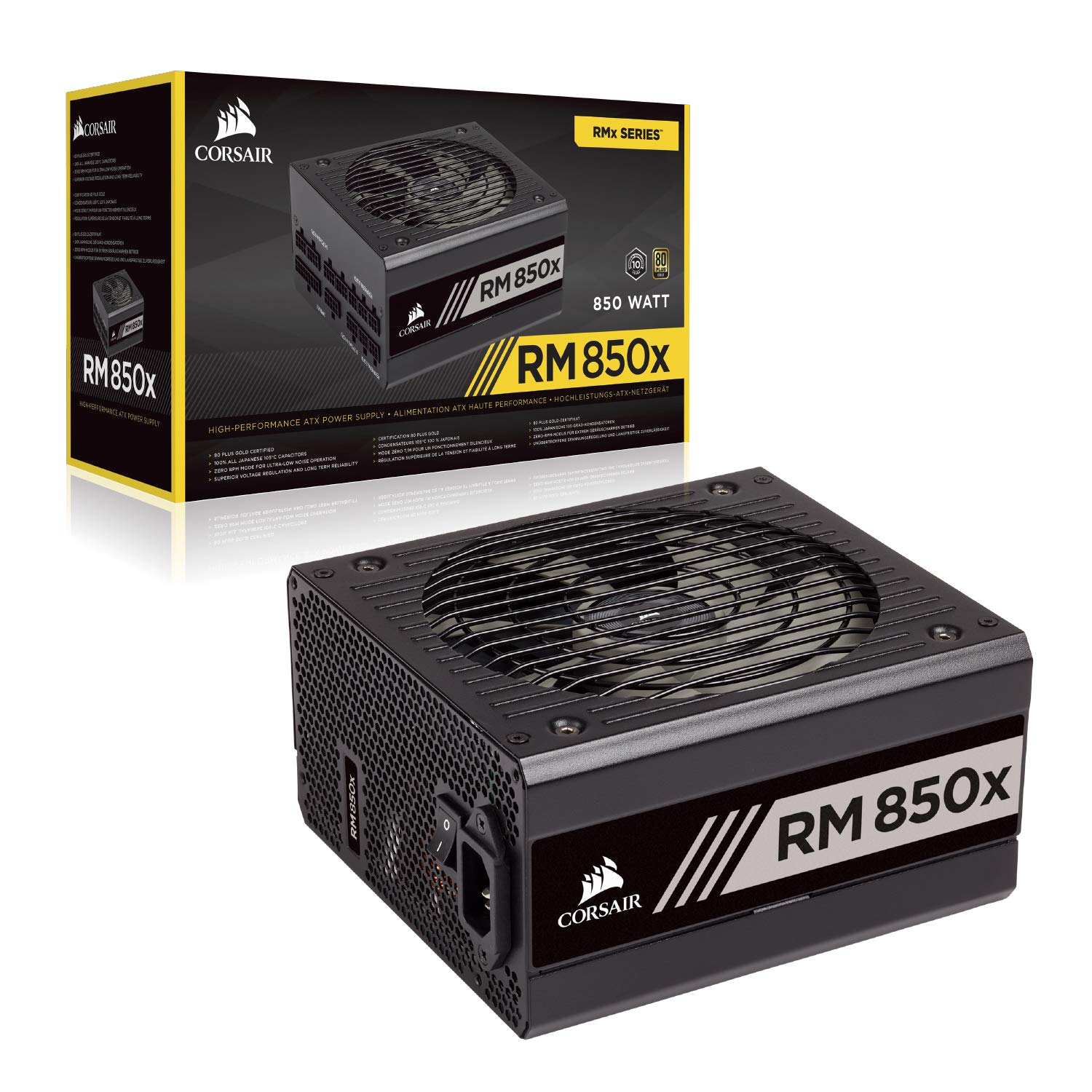 Corsair RMX Series, RM850x, 850 Watt, 80+ Gold Certified, Fully Modular Power Supply (Low Noise, Zero RPM Fan Mode, 105°C Capacitors, Fully Modular Cables, Compact Size) Black