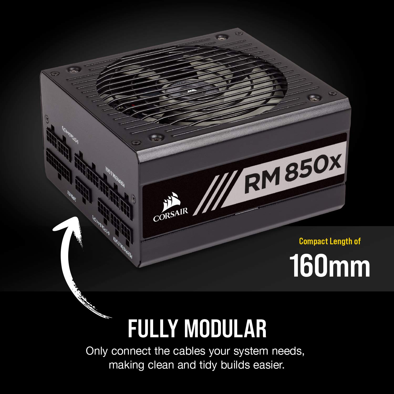 Corsair RMX Series, RM850x, 850 Watt, 80+ Gold Certified, Fully Modular Power Supply (Low Noise, Zero RPM Fan Mode, 105°C Capacitors, Fully Modular Cables, Compact Size) Black