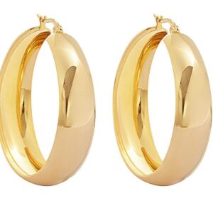 Edforce Stainless Steel 18K Gold Plated Lead-free Hypoallergenic 40mm Wide Large Rounded Hoop Earrings with Click-Top (Gold, 40)