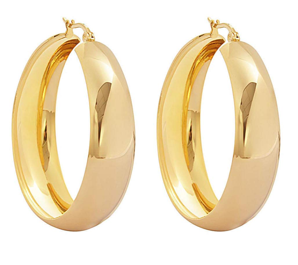 Edforce Stainless Steel 18K Gold Plated Lead-free Hypoallergenic 40mm Wide Large Rounded Hoop Earrings with Click-Top (Gold, 40)