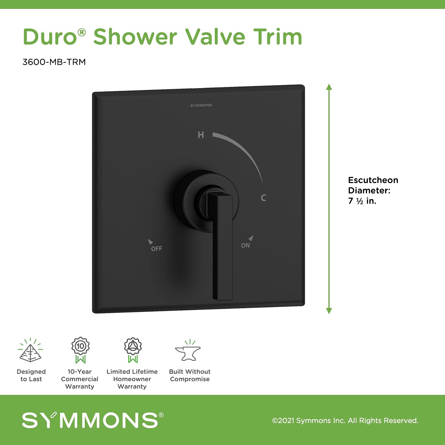 Symmons 3600-MB-TRM Duro Shower Valve Trim in Matte Black (Valve Not Included)