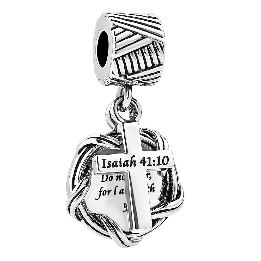 LuckyJewelry Religious Bible Christian Keep Faith Cross Charms for Charm Bracelets (Do Not Fear for I am with You)