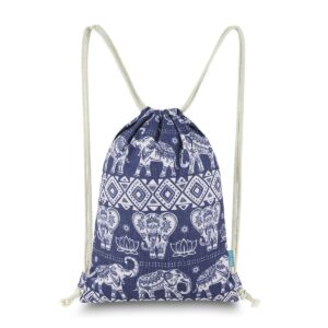 miomao gym sackpack drawstring backpack elephant cinch pack geometric sinch sack with pockets sport string bag yoga daypack beach gift bag 13 x 18 inches navy blue