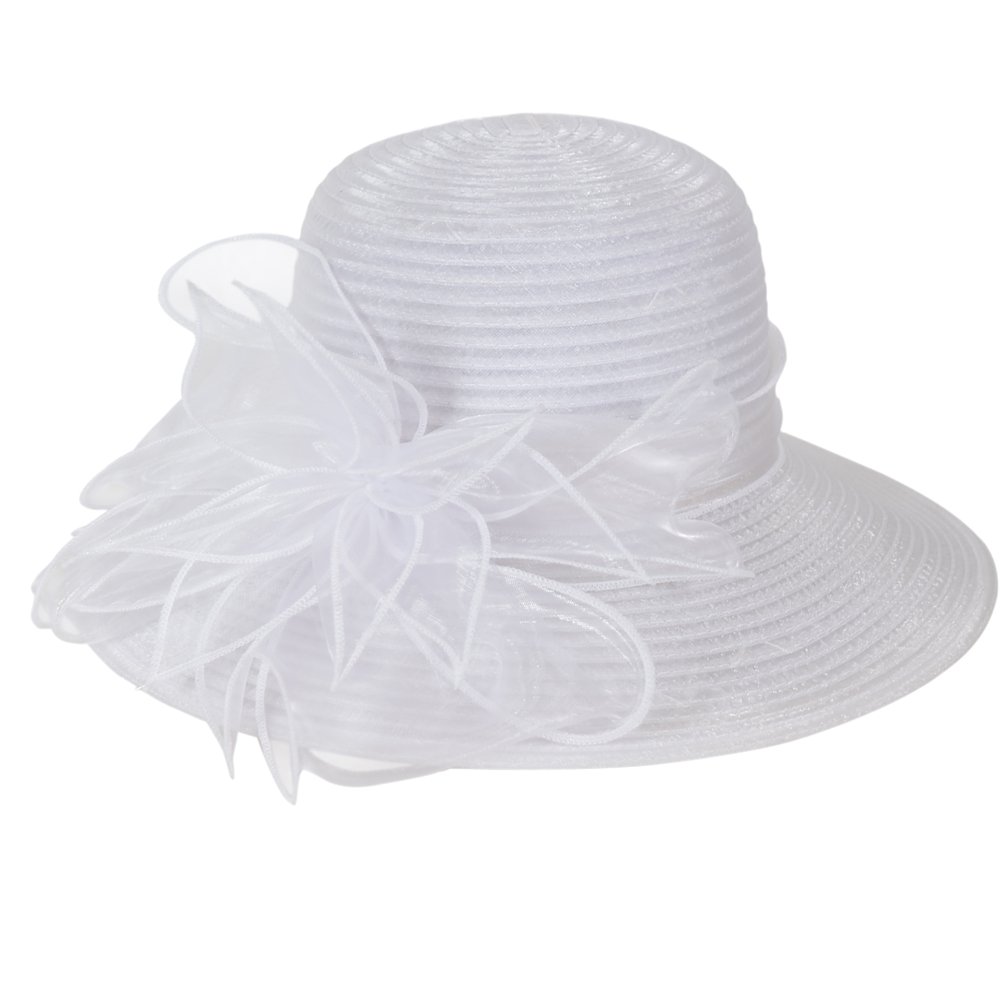 Women's Organza Kentucky Church Derby Dress Tea Party Wedding Hat (White)