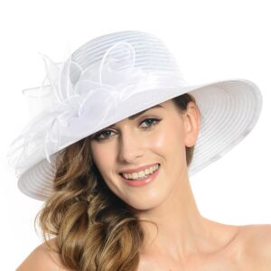 women's organza kentucky church derby dress tea party wedding hat (white)