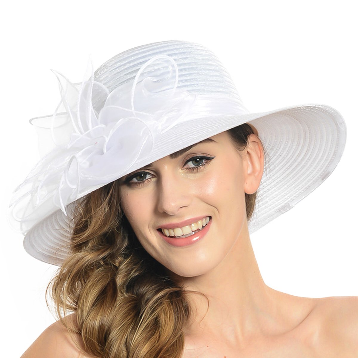 Women's Organza Kentucky Church Derby Dress Tea Party Wedding Hat (White)