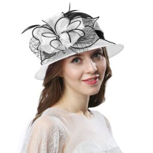 original one womens two tones cloche church hat for derby day, wedding, tea party, ascots, funeral events (white/black)