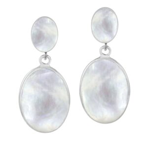 classy oval white mother of pearl inlay .925 sterling silver post drop dangle earrings, 0.55x1.34 inch | elegant earrings | pearl fashion for women