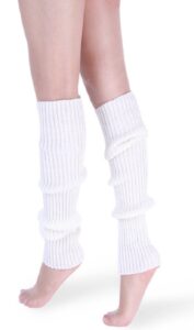 *daisysboutique* retro women 80s adult ribbed knitted leg warmers crochet long boot socks for party dance sports yoga (one size, white)