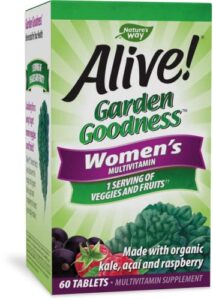 nature's way alive! garden goodness multivitamin for women, high potency b-vitamins to support cellular energy*, 1 serving veggies & fruits**, 60 tablets