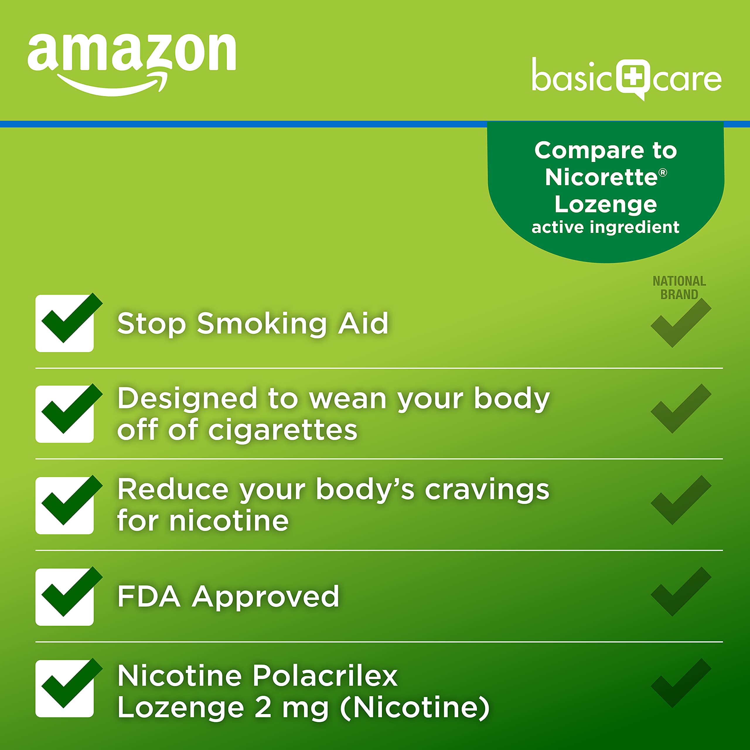 Amazon Basic Care Nicotine Polacrilex Lozenge 2 mg (nicotine), Stop Smoking Aid, Mint Flavor, 144 Count