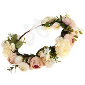 ddazzling women flower headband wreath crown floral wedding garland wedding festivals photo props (champagne)