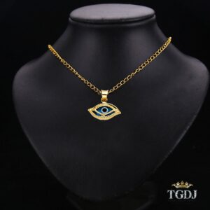 TGDJ 14K Yellow Gold Evil Eye Shaped Pendant Charm