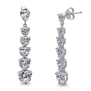 berricle sterling silver graduated cubic zirconia cz dangle drop earrings for women, rhodium plated