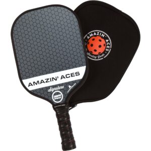 amazin' aces signature pickleball single paddle blue - 1 usapa-approved pickleball racket with graphite face & polymer honeycomb core, 1 paddle cover & 1 carry bag