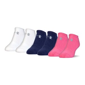 under armour youth cotton no show socks, multipairs , pink assorted (6 pairs) , small