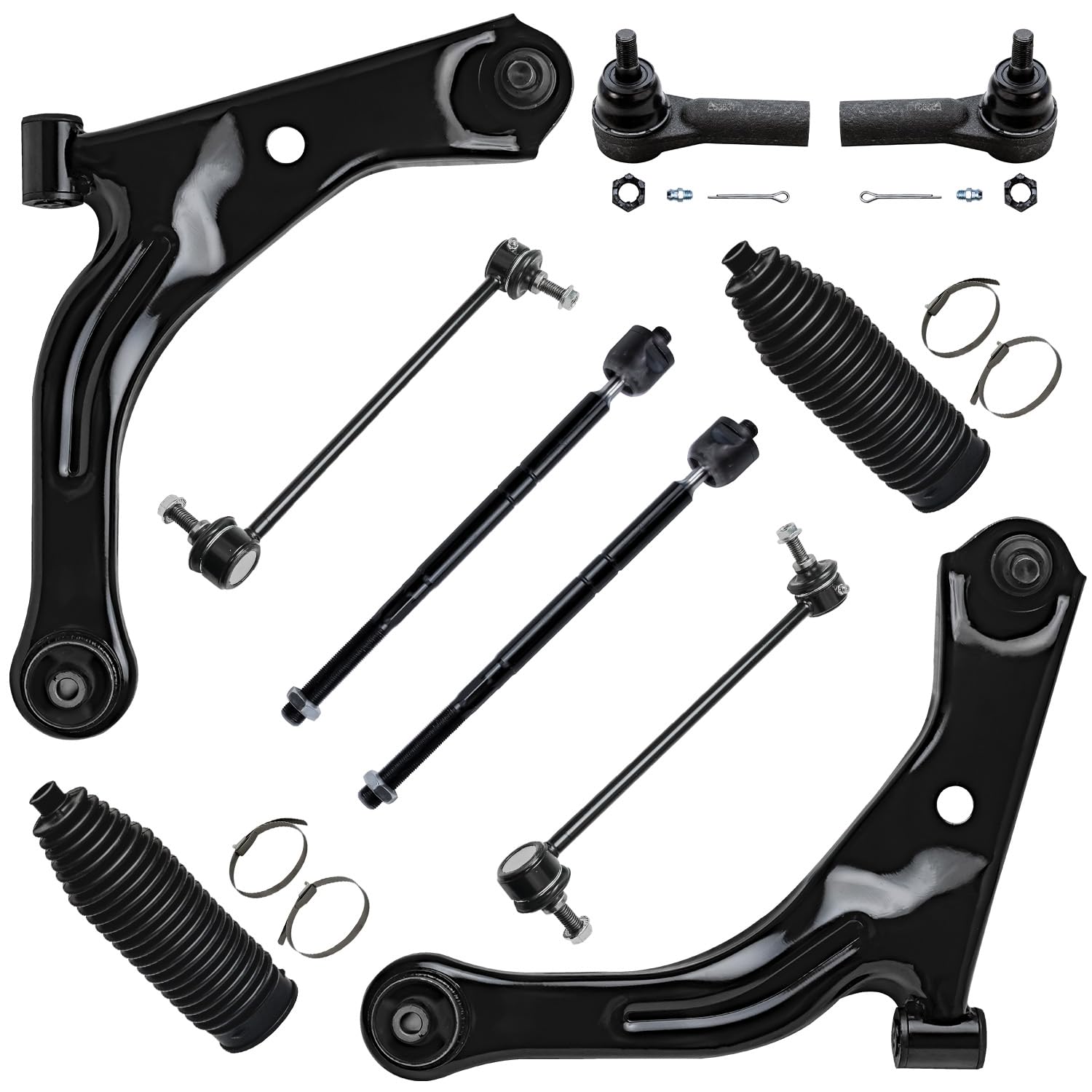 Detroit Axle - Front End 10pc Suspension Kit for Ford Escape Mazda Tribute Mercury Mariner 2005-2009, 2 Lower Control Arms w/Ball Joints Inner & Outer 4 Tie Rods 2 Boots 2 Sway Bar Links Replacement