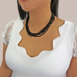 MGR Multi-Strand Layered Bib Collar Statement Beaded Crystal Necklace in Jet Black.