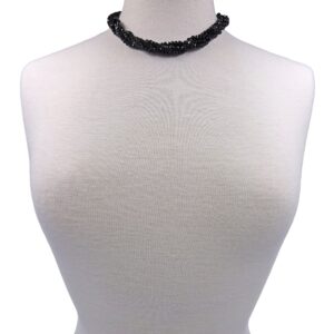 MGR Multi-Strand Layered Bib Collar Statement Beaded Crystal Necklace in Jet Black.