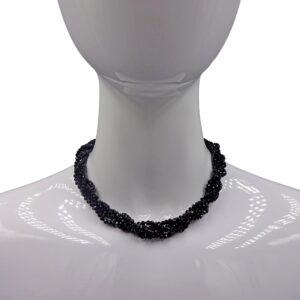 MGR Multi-Strand Layered Bib Collar Statement Beaded Crystal Necklace in Jet Black.