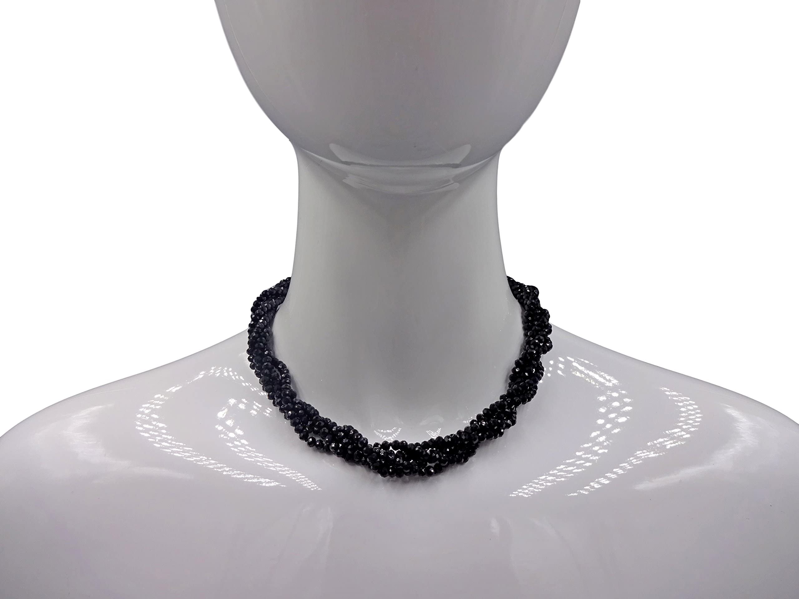 MGR Multi-Strand Layered Bib Collar Statement Beaded Crystal Necklace in Jet Black.