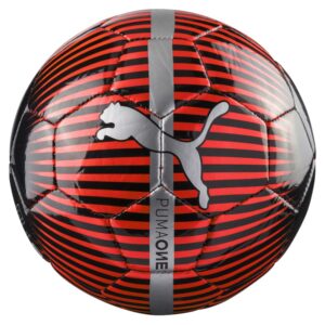 puma chrome mini soccer ball, red blast black-silver, one size