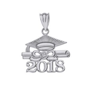 sterling silver diploma & cap 2018 graduation pendant with cubic zirconia