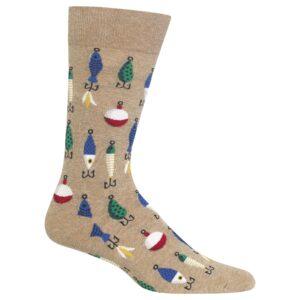 hot sox men's fun outdoors crew socks-1 pair pack-cool & funny gifts, fishing lures (hemp), shoe size: 6-12