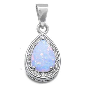 oxford diamond co sterling silver lab created white opal pear shape drop pendant