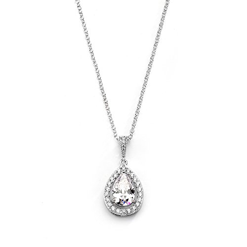 Mariell Cubic Zirconia Crystal Bridal Necklace, Teardrop Pendant, Prom Wedding Jewelry Gift for Women