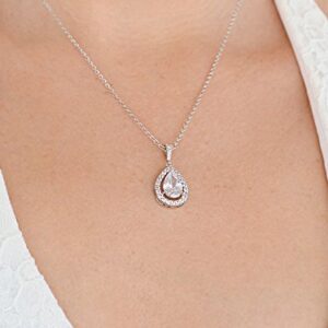 Mariell Cubic Zirconia Crystal Bridal Necklace, Teardrop Pendant, Prom Wedding Jewelry Gift for Women