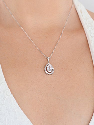 Mariell Cubic Zirconia Crystal Bridal Necklace, Teardrop Pendant, Prom Wedding Jewelry Gift for Women