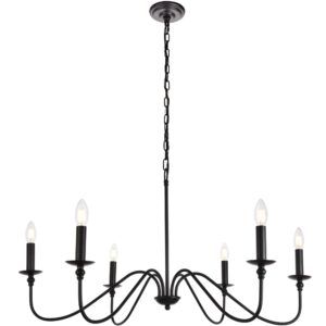 elegant lighting rohan collection 6 light chandelier in matte black finish - 36" d x 19" h