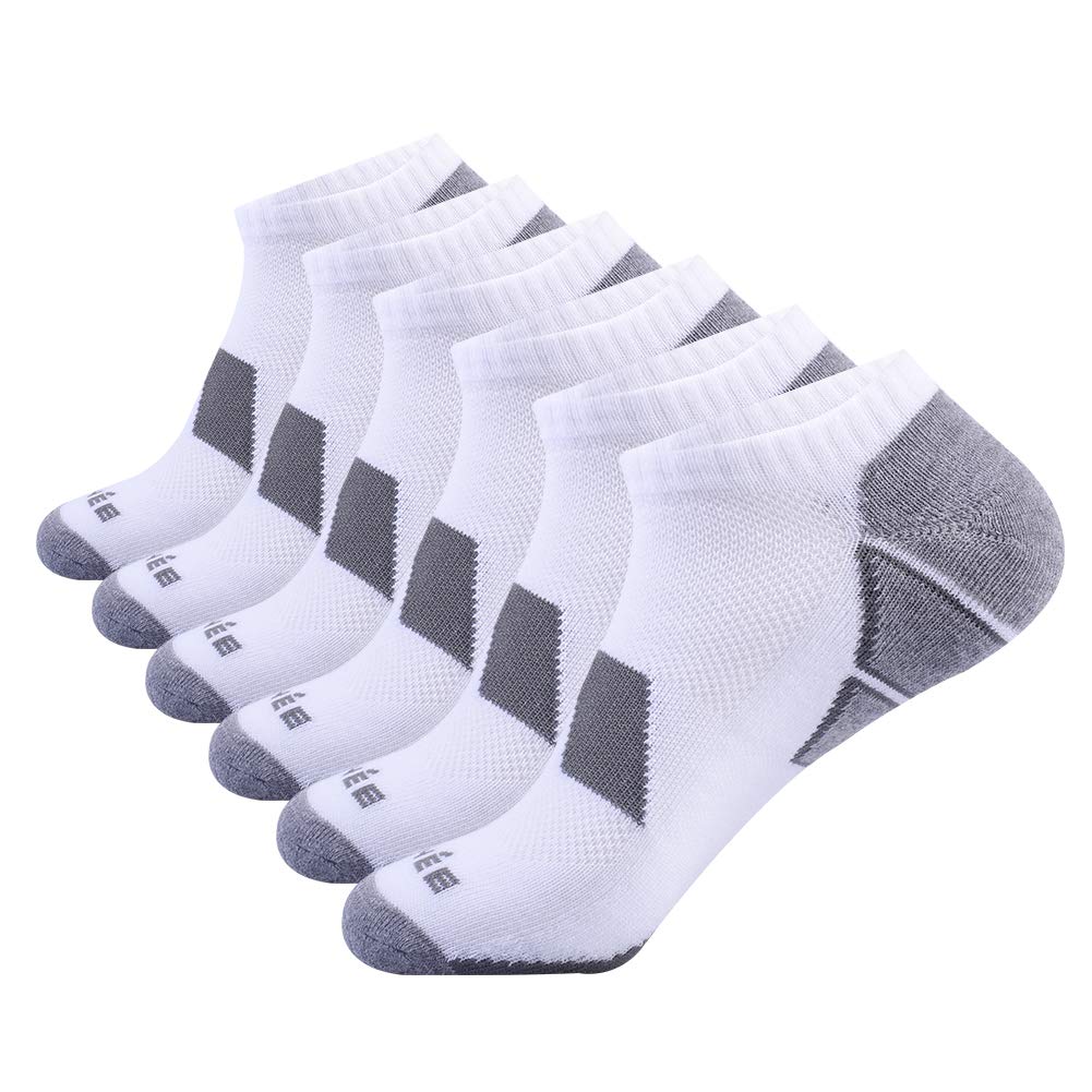 JOYNÉE Men's 6 Pack Athletic No Show Performance Comfort Cushioned Low Cut Socks,White,Sock Size:10-13