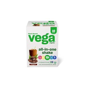 vega organic all-in-one vegan protein powder, chocolate - superfood ingredients, vitamins for immunity support, keto friendly, pea protein for women & men, 14.7 oz (packaging may vary)