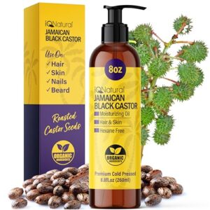 iq natural jamaican black castor oil for hair growth and skin conditioning, 100% pure cold pressed, scalp, nail and hair oil - (unscented) (8oz)