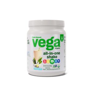 vega organic all-in-one vegan protein powder, french vanilla -superfood ingredients, vitamins for immunity support, keto friendly, pea protein for women & men, 12.2 oz (packaging may vary)