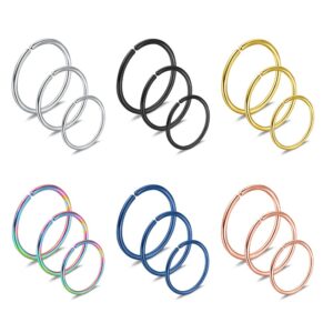 ruifan 18pcs 20g mix size stainless steel clip on fake nose lip helix cartilage tragus ear hoop ring 6mm 8mm 10mm - mix color