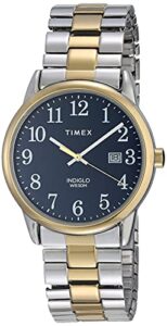 timex men's easy reader 38mm watch – two-tone case blue dial with two-tone stainless steel expansion band