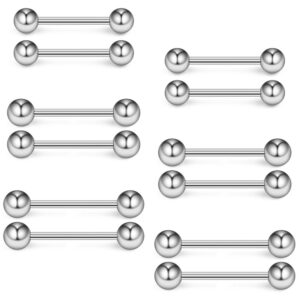 ruifan 12pcs 14g surgical steel shiny ball nipple tongue shield ring barbell body piercing jewelry retainer 12mm 14mm 16mm - silver