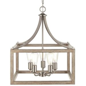 home decorators collection boswell quarter collection 5-light brushed nickel pendant with painted weathered gray wood accents