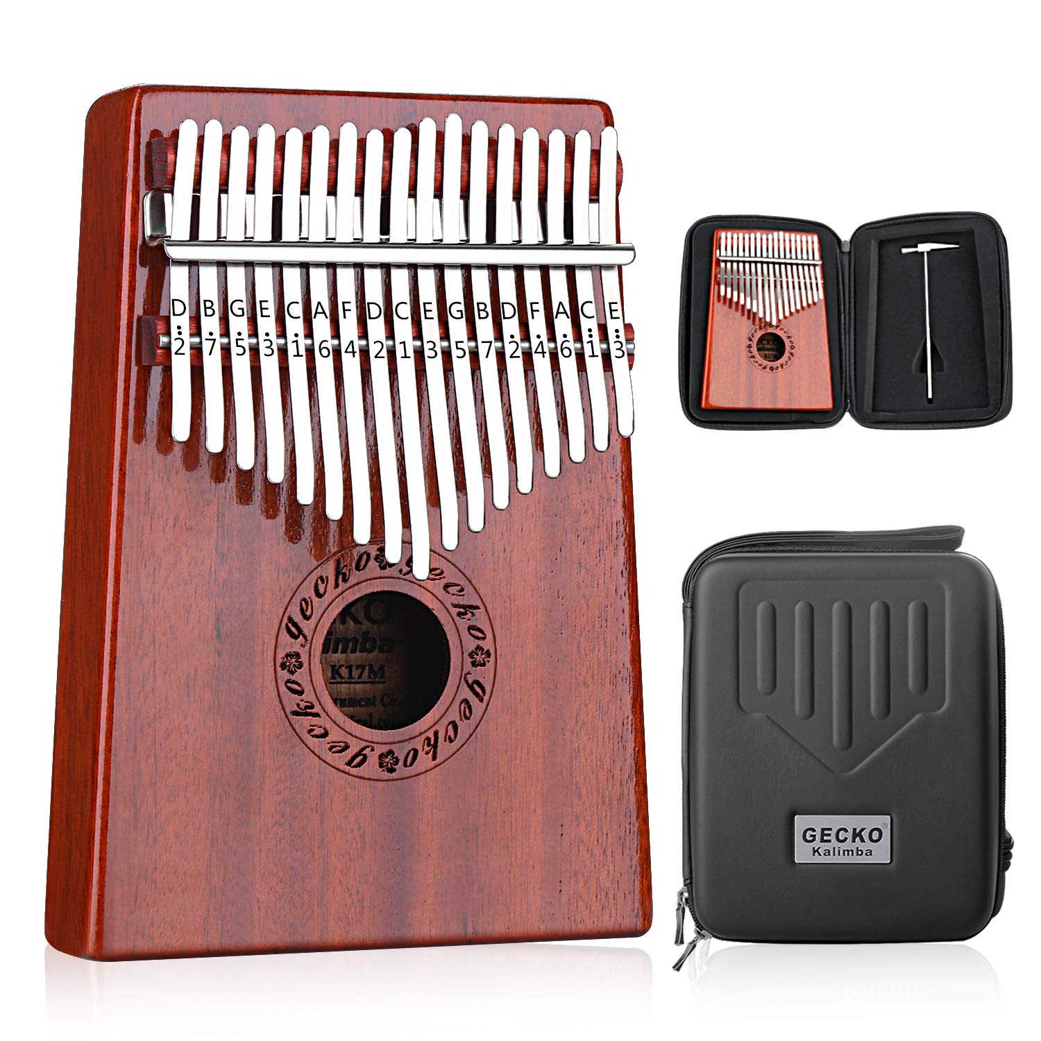 GECKO Kalimba 17 Keys Thumb Piano with Waterproof Protective Box, Tune Hammer and Study Instruction, Portable Mbira Sanza Finger Piano, Meditation Sound, Gift for Kids Adult Beginners Professional