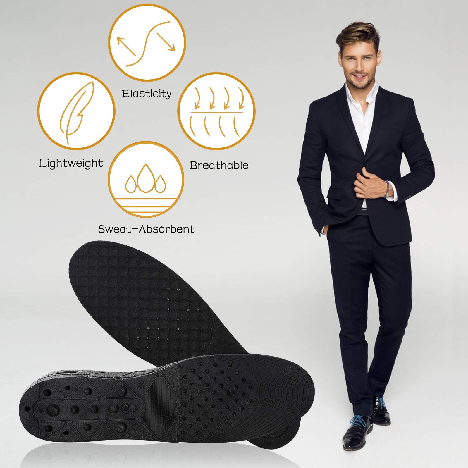 Lansian Height Increase Shoe Insoles for Men Women, 4-Layer 3.54 inch Shoe Lifts Pad Lift Kit Air Cushion Heel Inserts Breathable